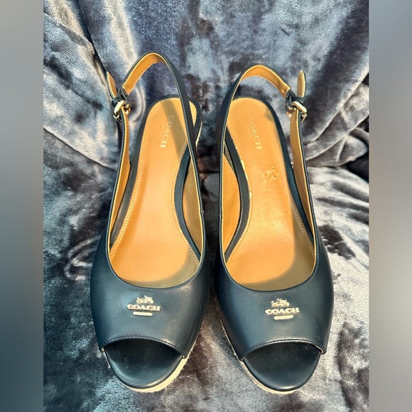 Coach | Shoes | Coach Ferry Sling Back Wedge Sandals In Navy Size 9 ...